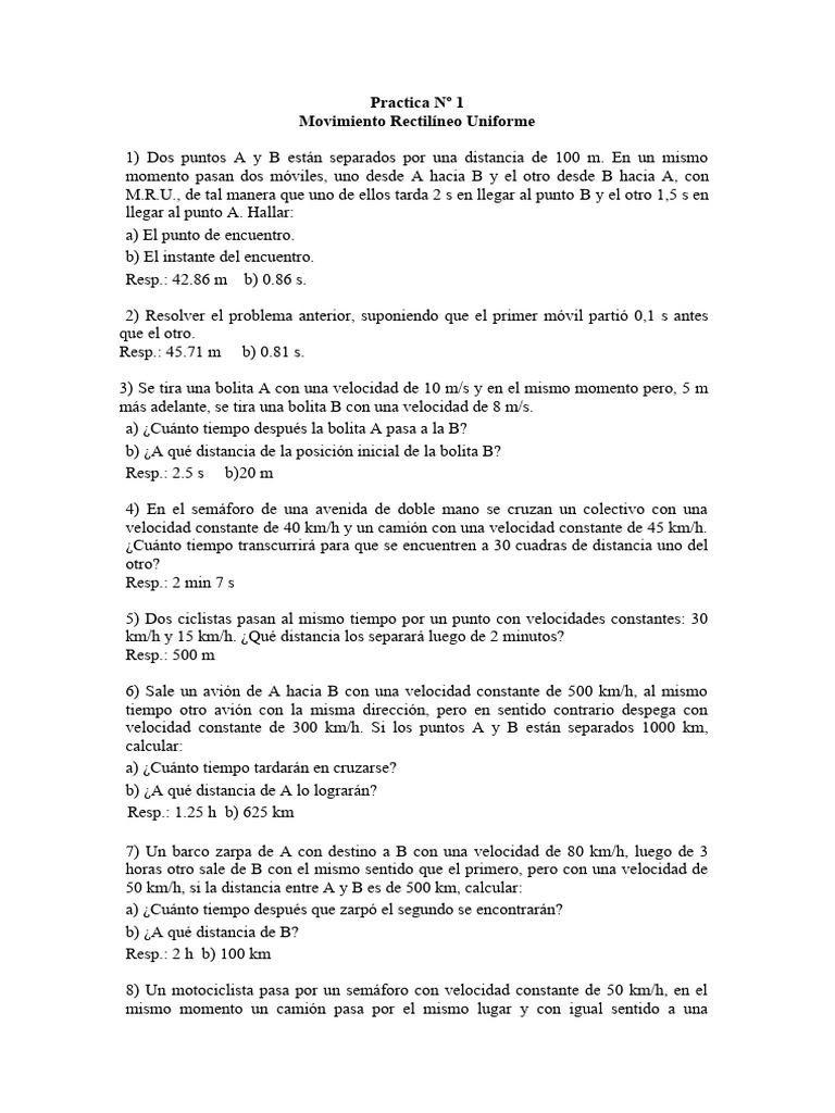 Practica MRU | PDF | Velocidad