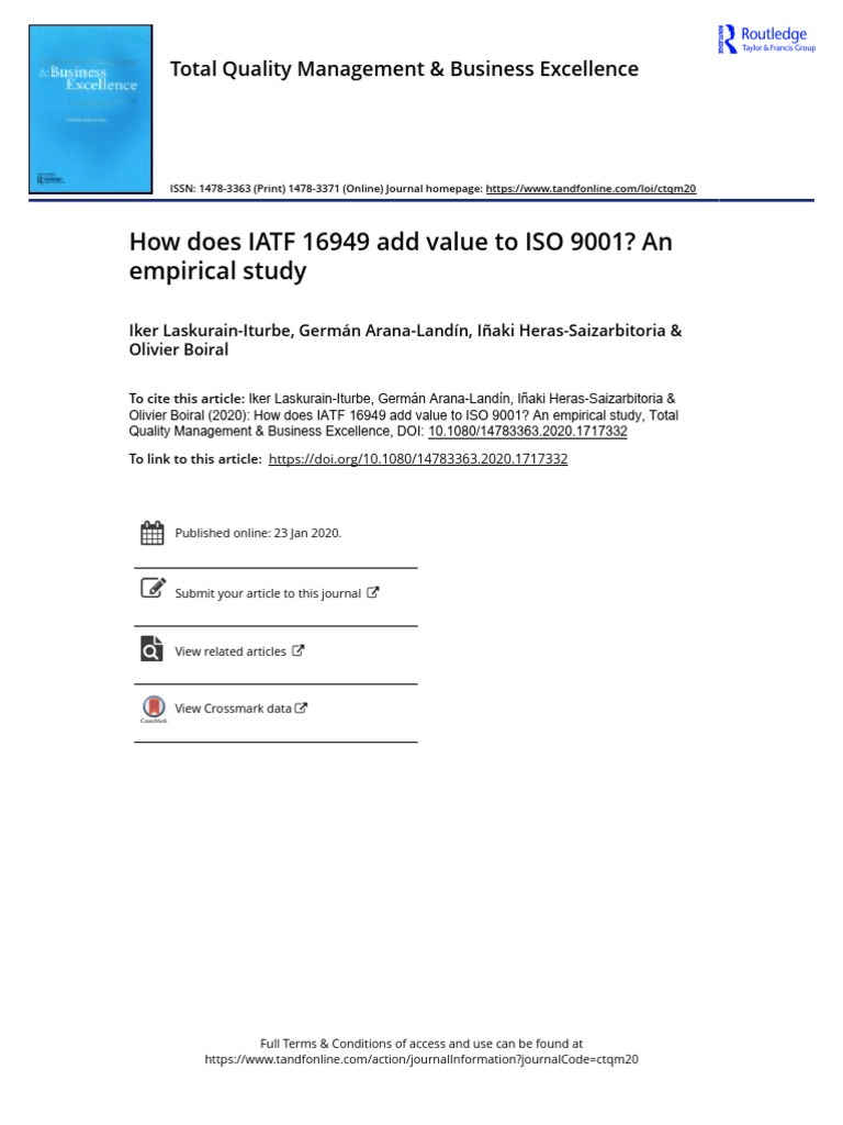 ATF 16949 如何為 ISO 9001 增添價值？實證研究 | PDF | Supply Chain | Iso 9000