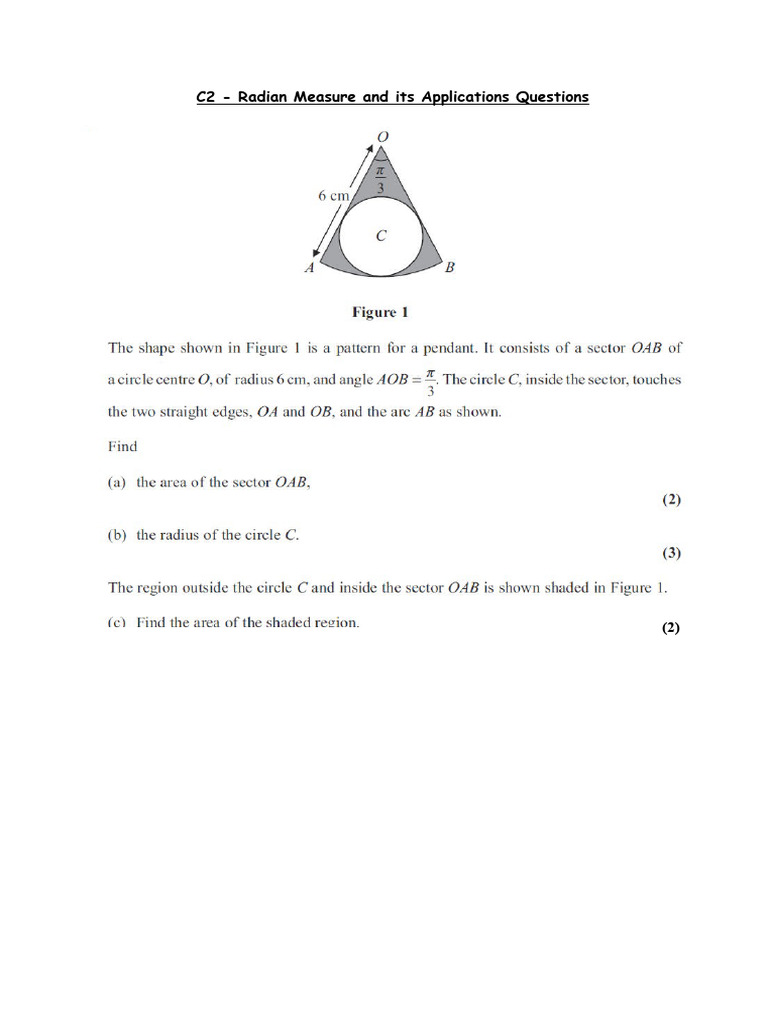 6) C2 Radian Measure and Its Applications Questions | PDF | Circle | Area