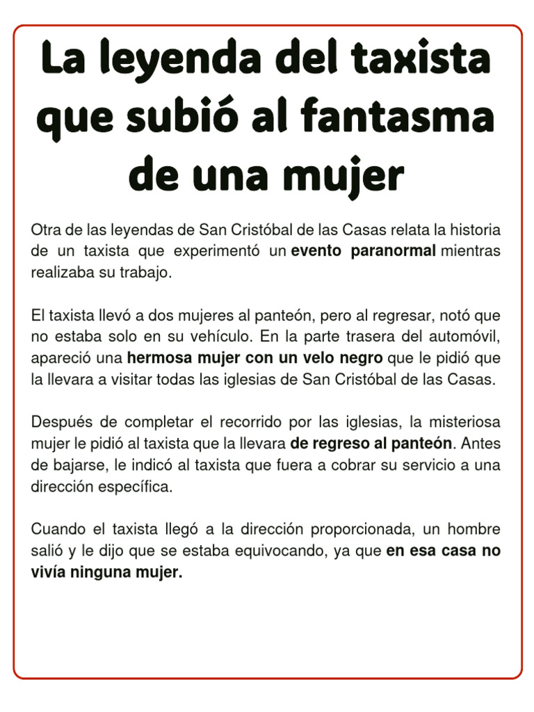 La leyenda del taxista que subió al fantasma de una mujer | PDF