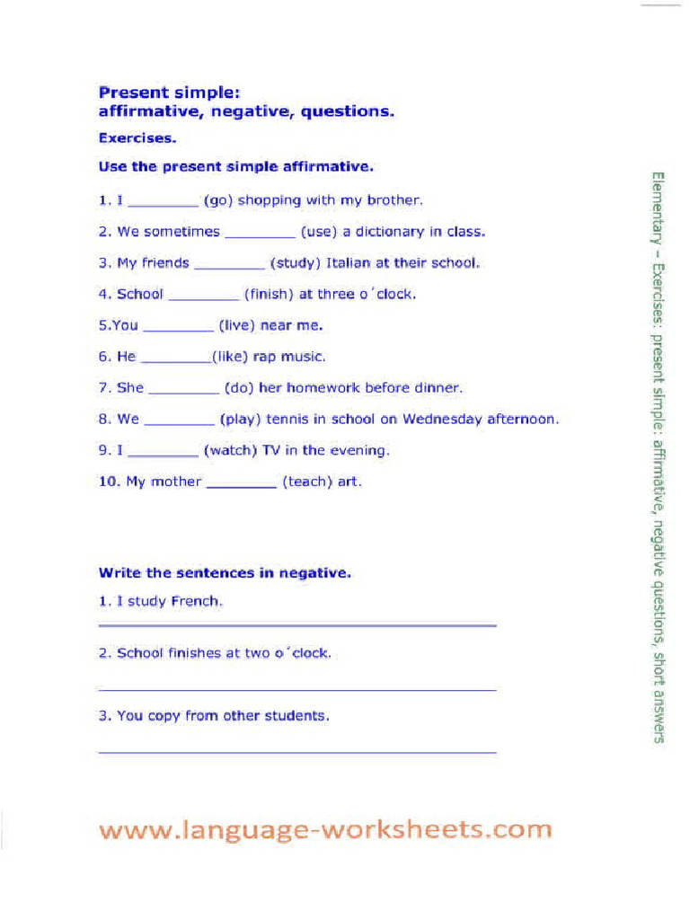 Elementary Present Simple Exercises | PDF
