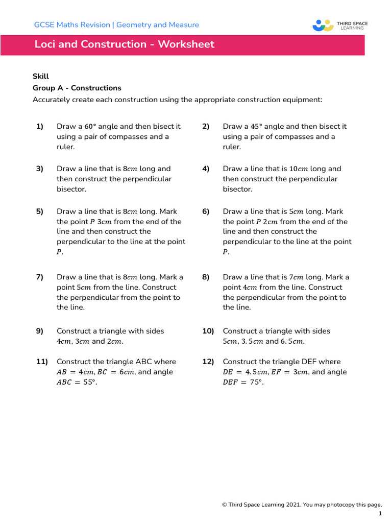 Third Space Learning Loci and Construction GCSE Worksheet | PDF | Euclidean Geometry | Euclid