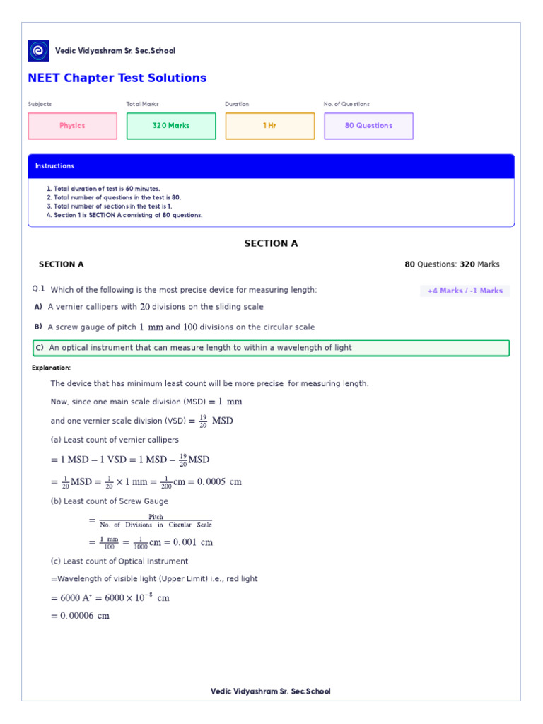 Xi-Phy 2 Neet 1.07.2023 Solutions | PDF | Significant Figures ...