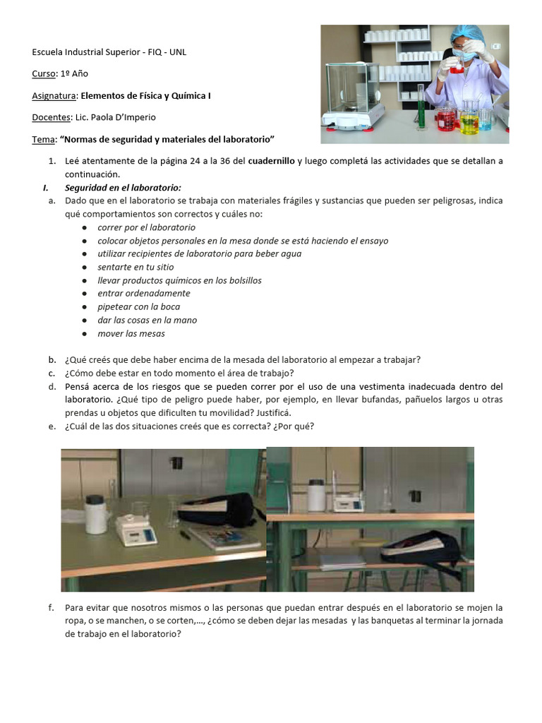 TP1 Normas de Seguridad y Materiales Del Laboratorio | PDF | Laboratorios | Residuos