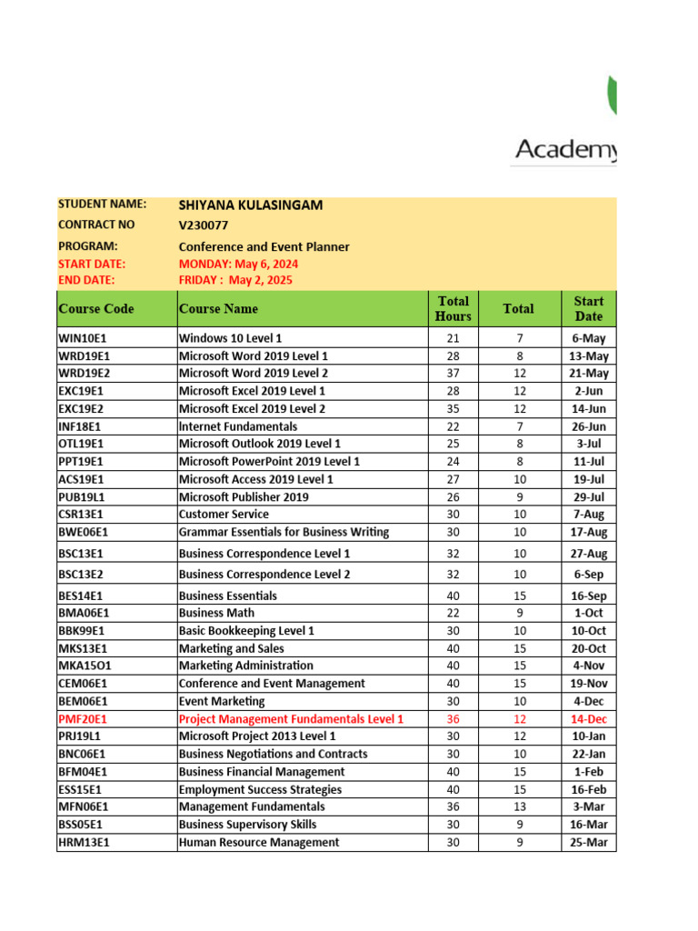 Shiyana Kulasingam - Program Schedule-Cep | PDF | Workweek And Weekend