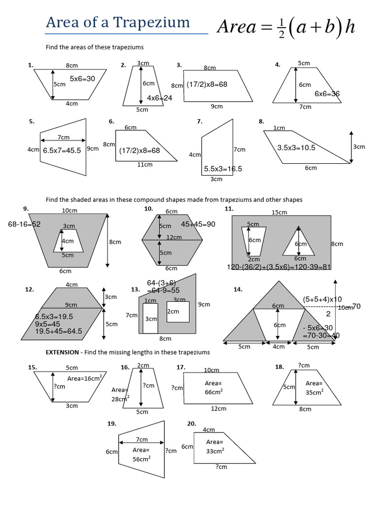 Area of a Trapezium Worksheet | PDF