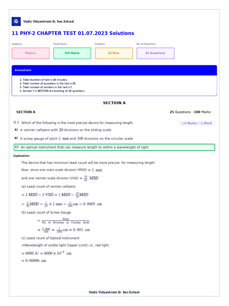 Xi Phy Jee Solutions Test 2 01.07.2023 | PDF | Significant Figures ...