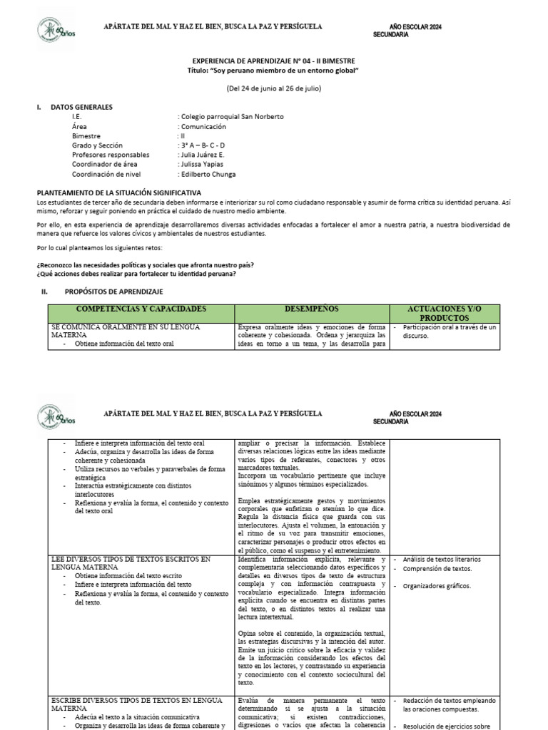 3 Sec Experiencia De Aprendizaje 04 Comunicación Pdf