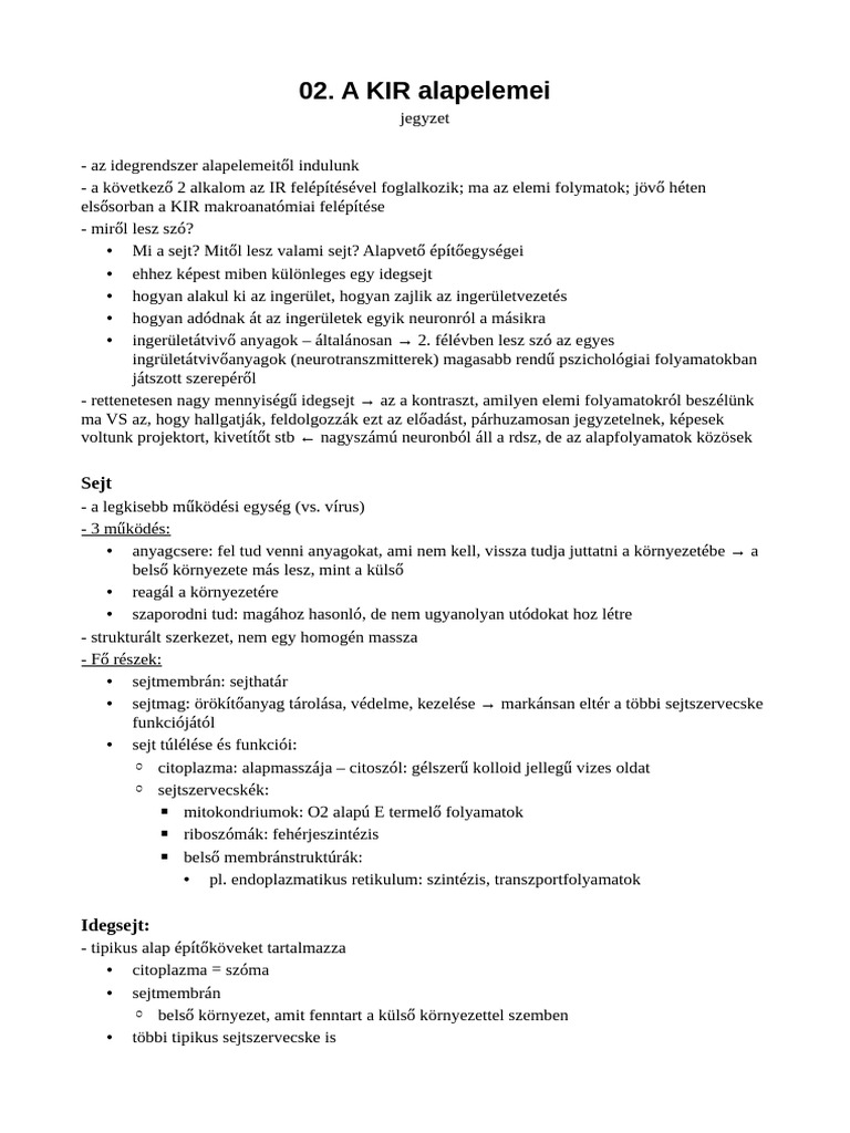 KIR Alapelemei Jegyzet 1 | PDF