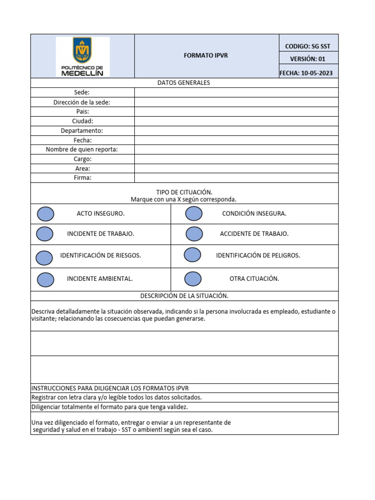 Formato IPVR para Reporte de Riesgos | PDF | Entorno natural