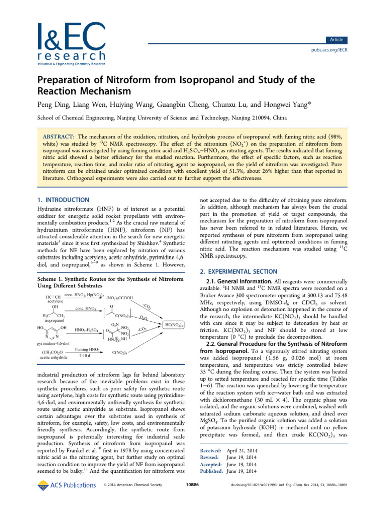 Nitroform From Isopropanol | PDF | Nitric Acid | Chemical Reactions