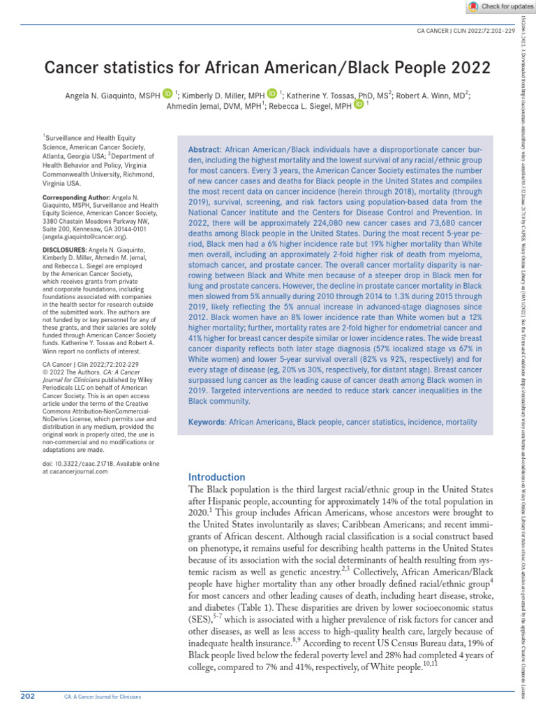 CA a Cancer J Clinicians - 2022 - Giaquinto - Cancer Statistics for ...