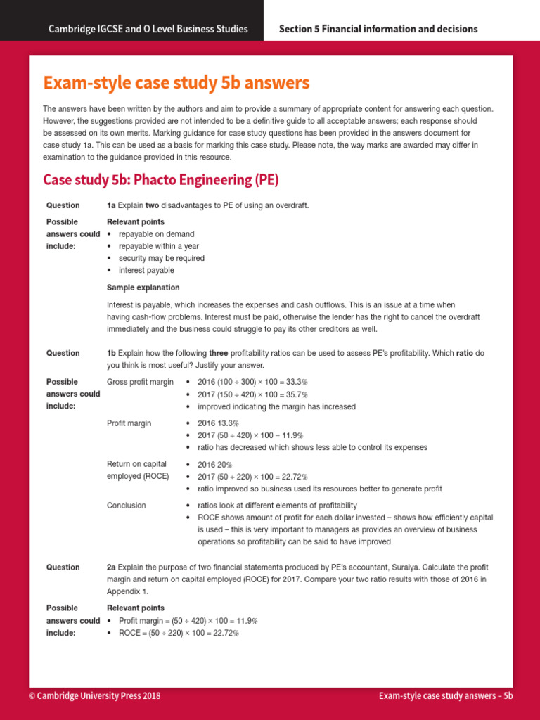 IGCSE-OL Bus Sec 5 Answers To Case Study Enhanced 5B | PDF | Interest | Loans