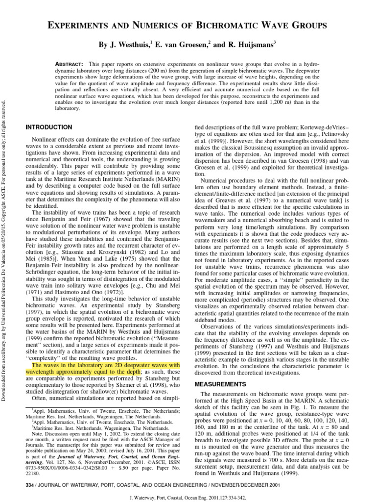 Experiments and Numerics of Bichromatic Wave Groups | PDF | Waves ...