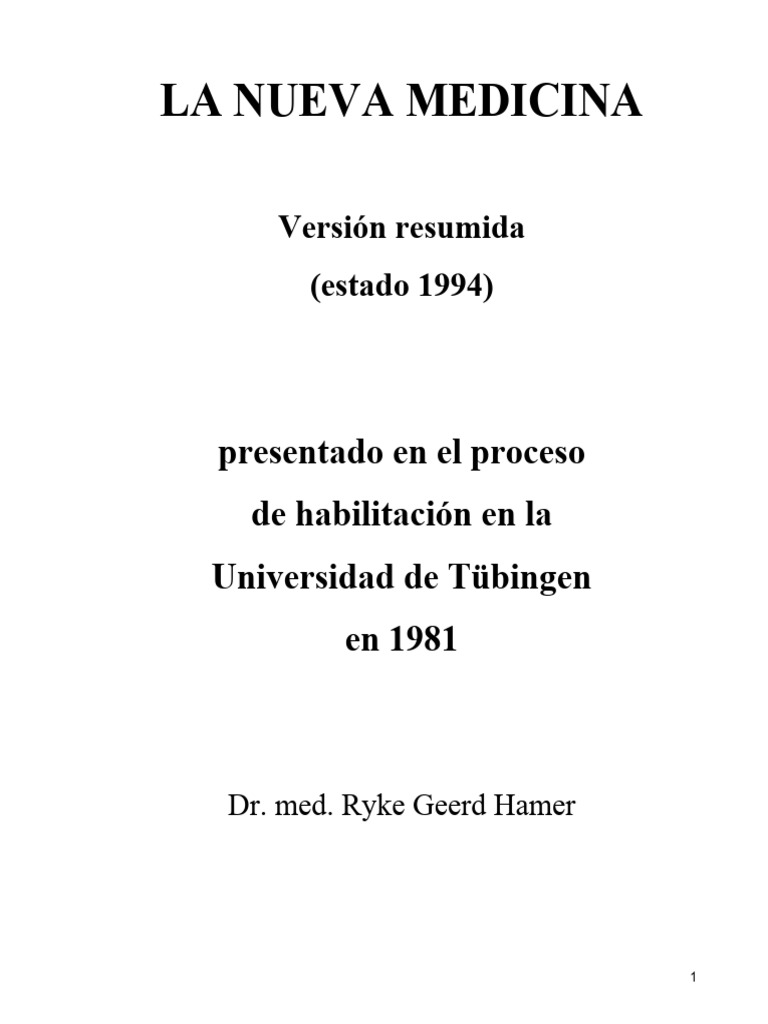 Hamer Nueva Medicina Version Resumina | Descargar gratis PDF | Cáncer | Psique (psicología)