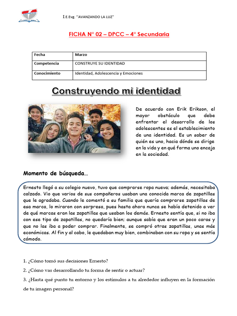 Ficha 02 - 4° SEC. - DPCC | PDF | Relaciones personales, crianza y desarrollo personal