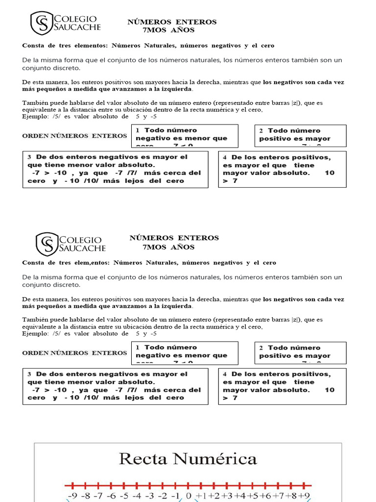 Números Enteros Guia | PDF | Entero | Número natural