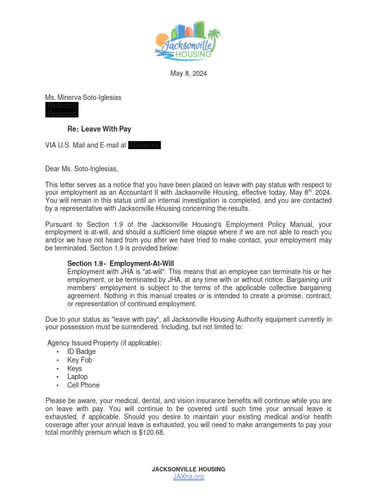 Leave With Pay Notice - Minerva Soto-Iglesias May 8 2024 | Download ...