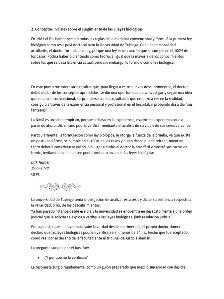 Conceptos Iniciales Sobre El Surgimiento de Las 5 Leyes Biológicas ...