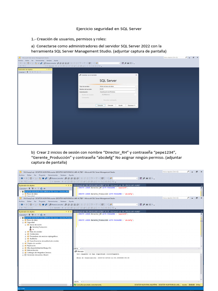 Laboratorio#3 Asignacion de Roles y Permisos | PDF | Servidor SQL de Microsoft | Mi sql