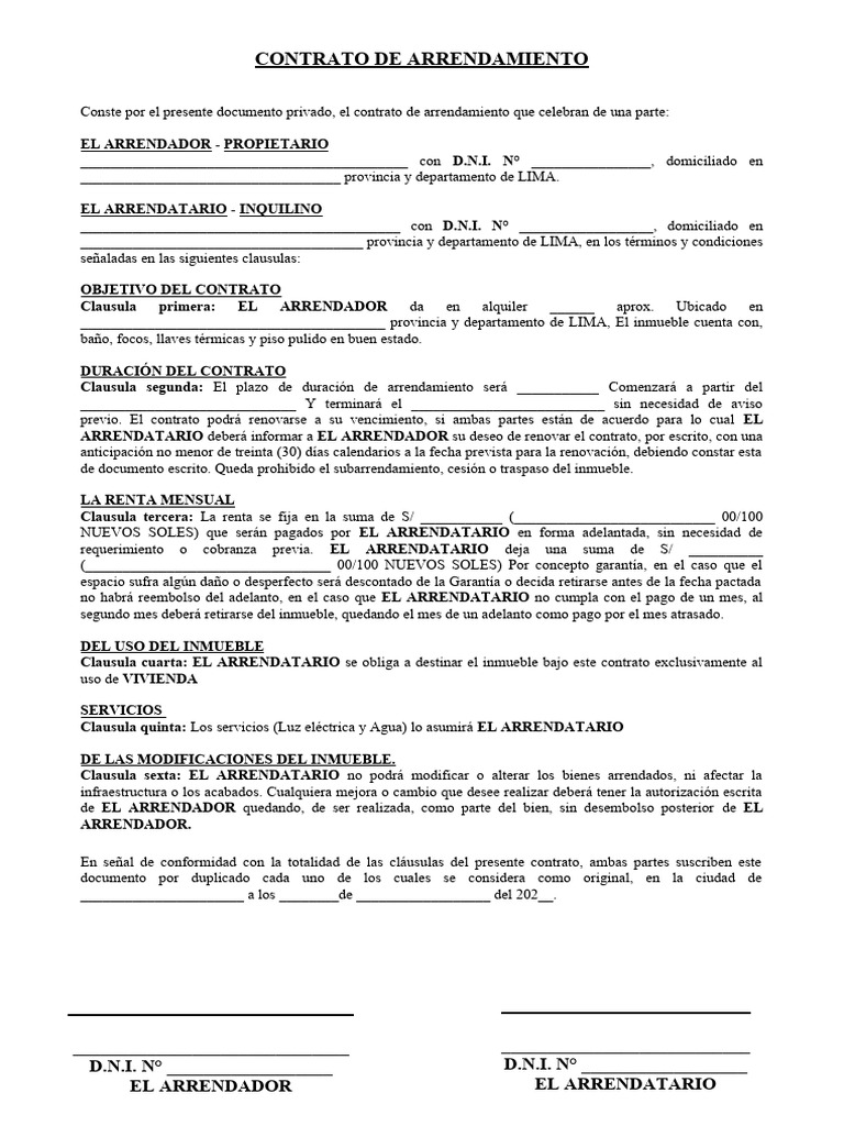 Contrato de Arrendamiento Formato | PDF | Derecho