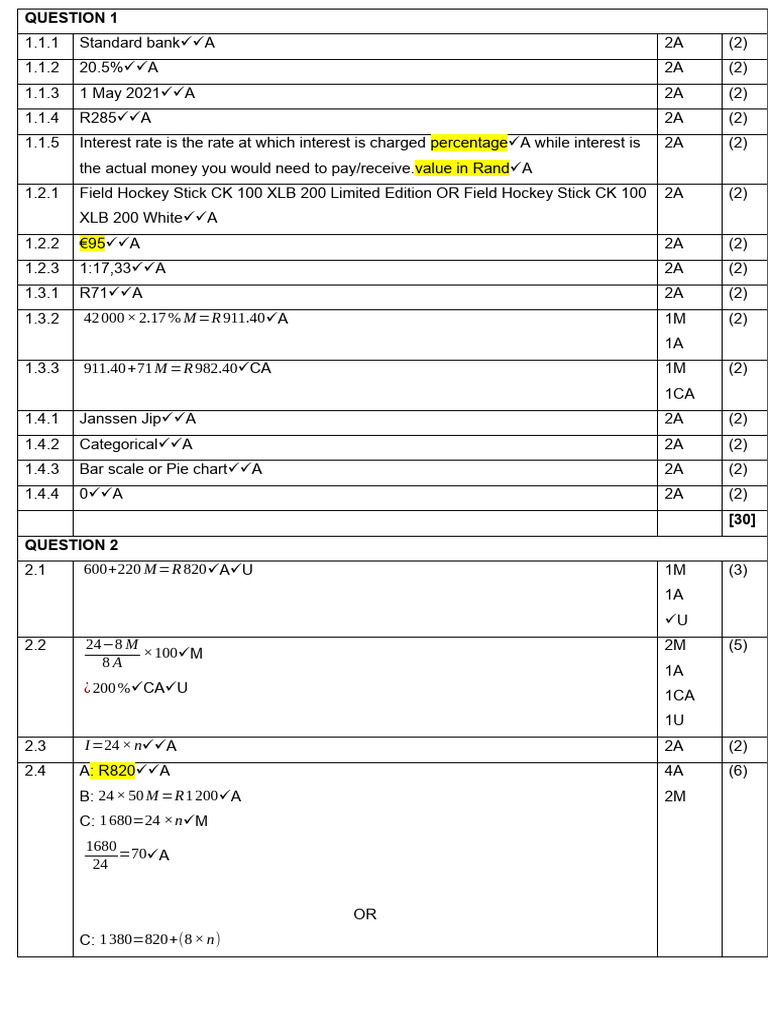 Maths Literacy 2021 Gr11 Paper 1 Nov Exam MEMO | PDF Maths Literacy 2021 Gr11 Paper 1 Nov Exam MEMO | PDF