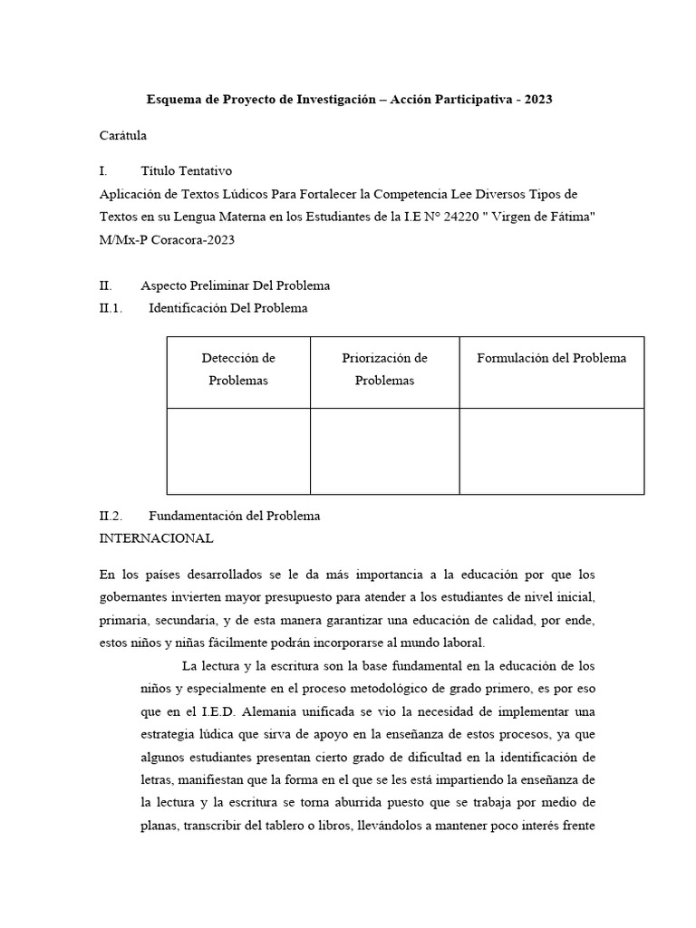 Esquema Proy Inv Acción | PDF | Aprendizaje | Comprensión lectora