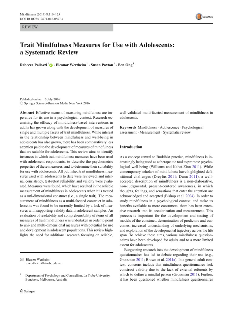 Trait Mindfulness in Adolescents | PDF | Mindfulness | Validity (Statistics)