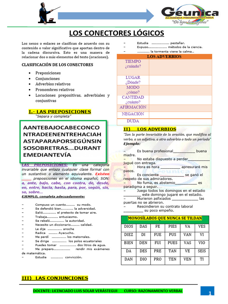 Clasificación de Conectores Lógicos | PDF | Adverbio | Suelo
