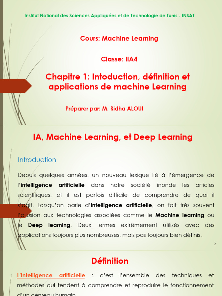 Chapitre 1-Intoduction, Définition Et Application de Machine Learning ...