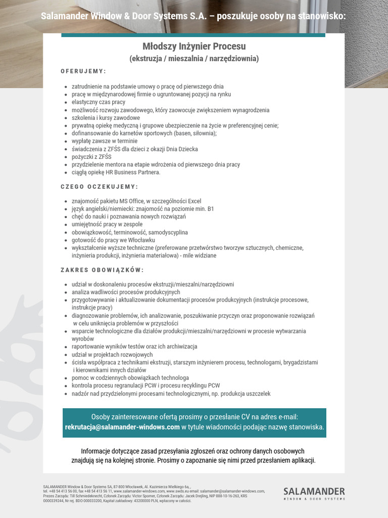 Młodszy Inżynier Procesu | PDF