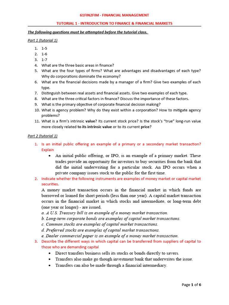 Tutorial-1 FMA | Download Free PDF | Financial Markets | Stocks