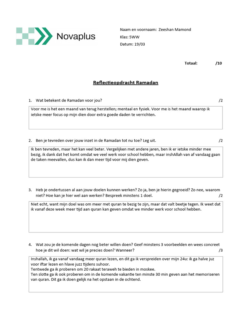 Reflectie Ramadan NP | PDF
