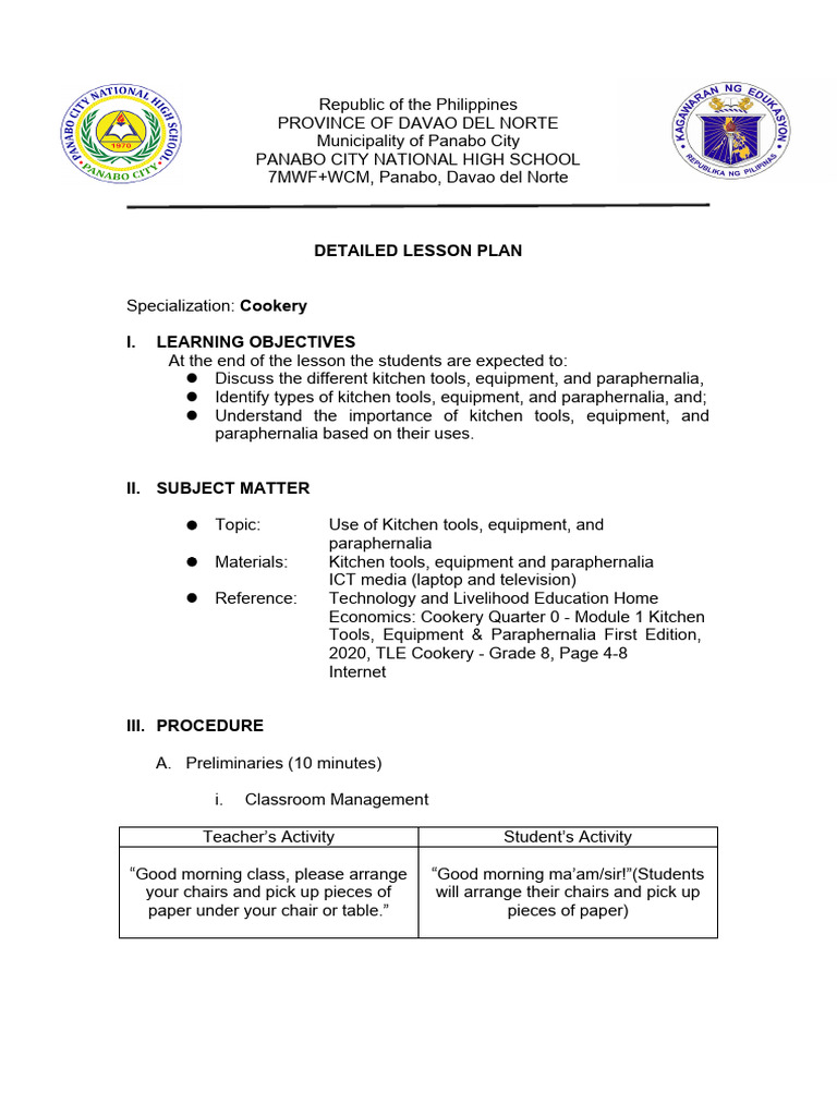 Detailed Lesson Plan | PDF | Grilling | Food And Drink Preparation