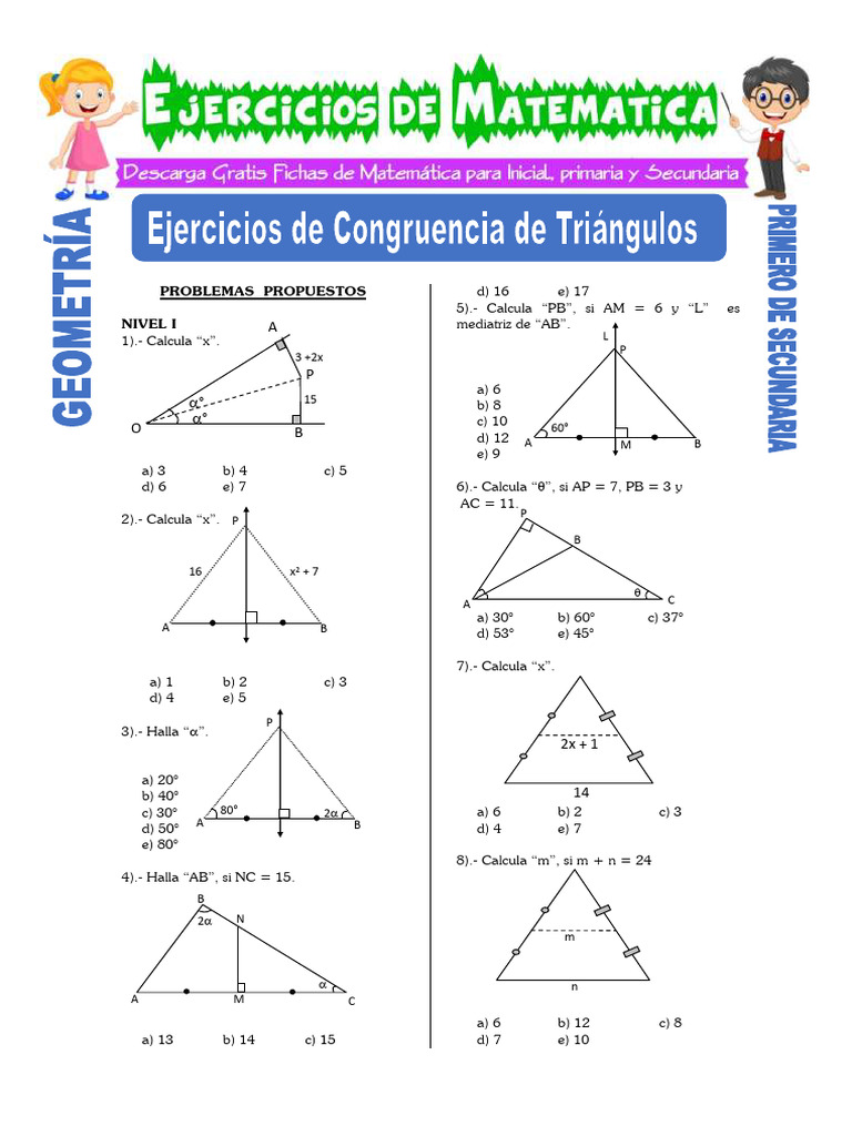 Ejercicios de Congruencia de Triángulos para Primero de Secundaria | PDF | Geometría Elemental ...