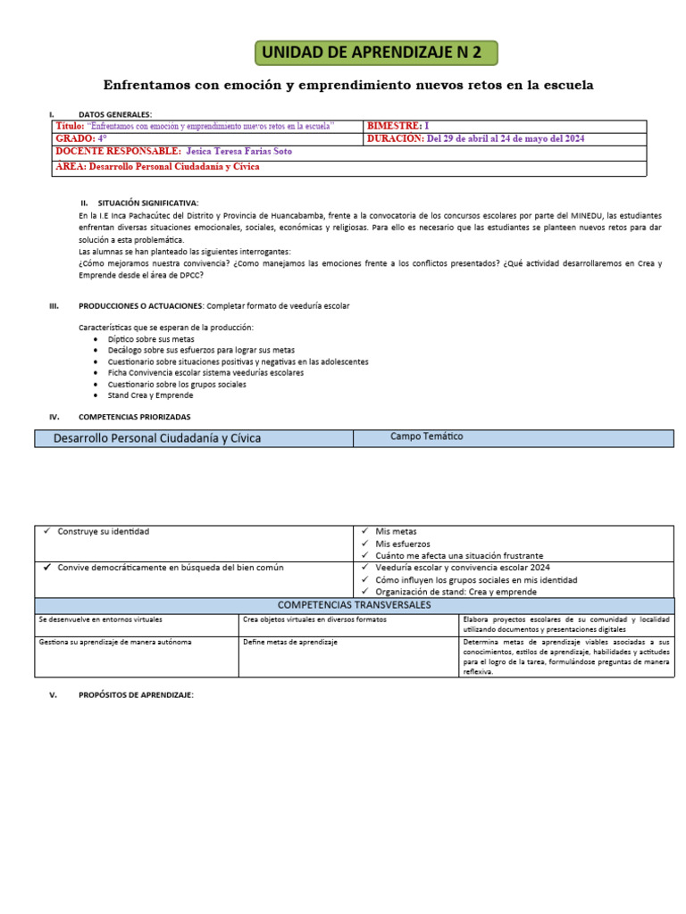 Unidad 2 DPCC 4 Jessica | PDF | Aprendizaje | Evaluación