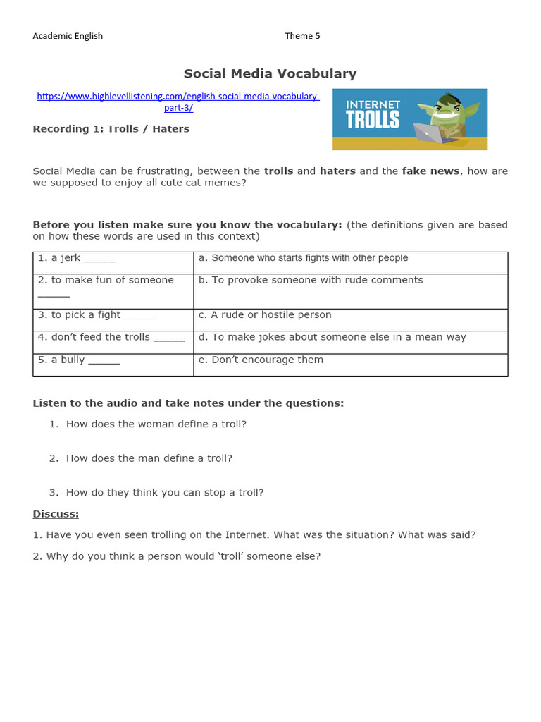 1 Social Media Vocabulary | Download Free PDF | Vocabulary | Mass Media