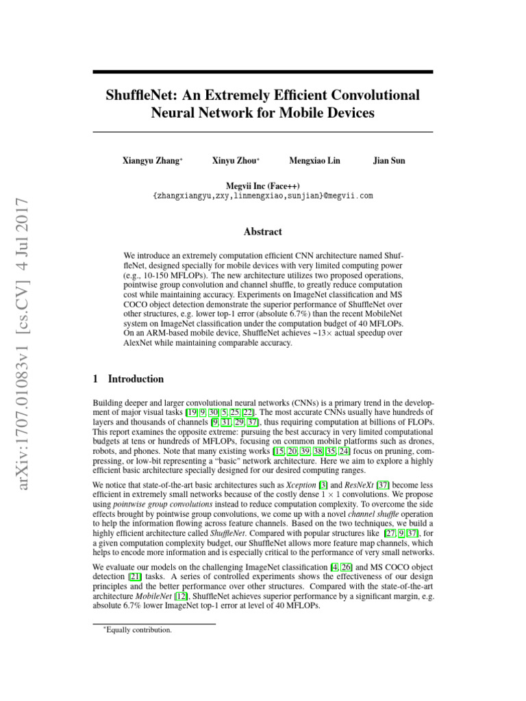 Shuffle Net Pdf Artificial Neural Network Machine Learning