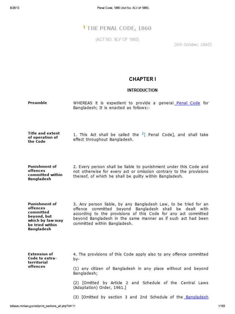 Penal Code 1860 Act No. XLV of 1860 | PDF