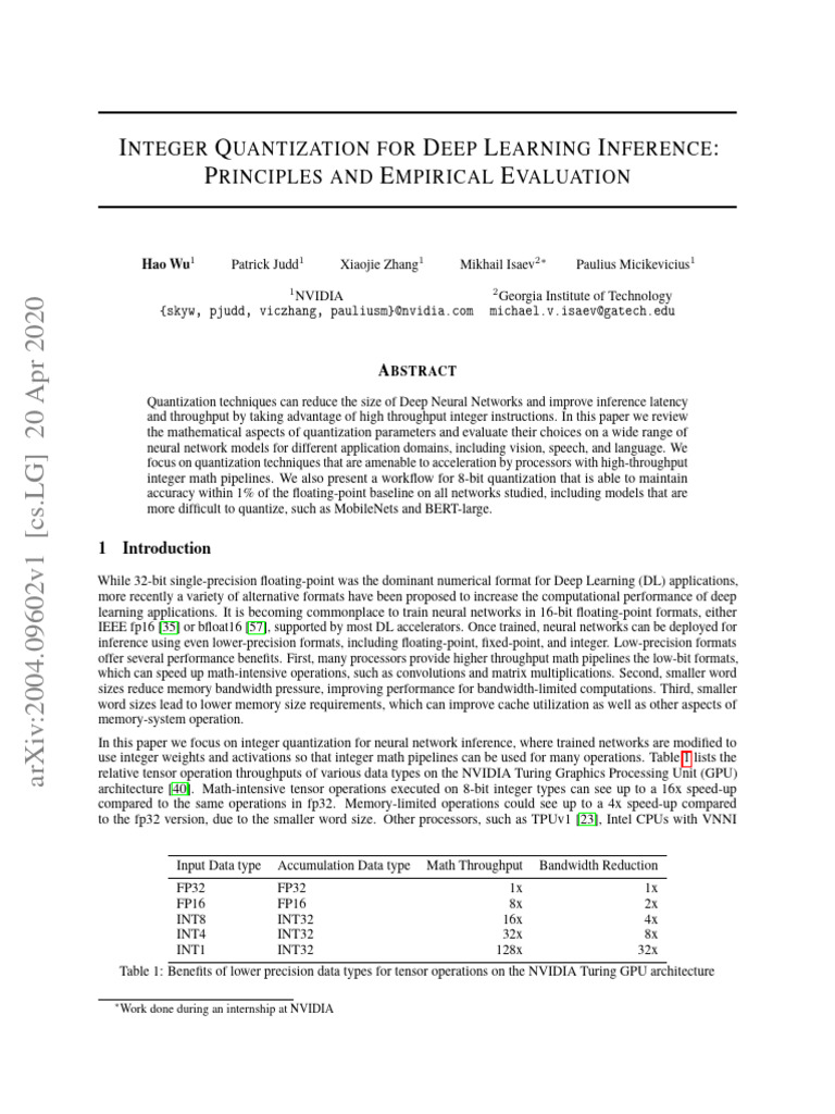 Integer Quantization For Deep Learning Inference Pdf Central Processing Unit Matrix
