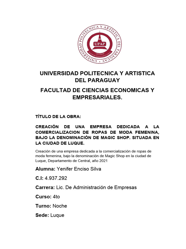 Magic Shop: Moda Femenina en Luque | PDF | Análisis FODA | Business