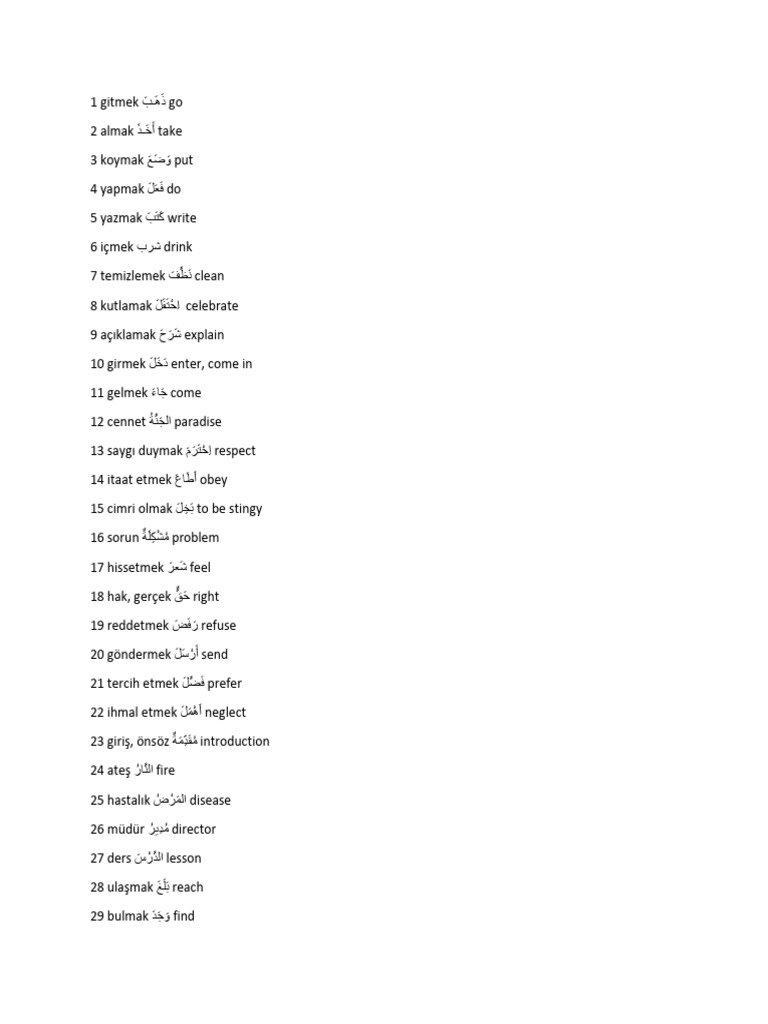 turkish vocabulary | PDF