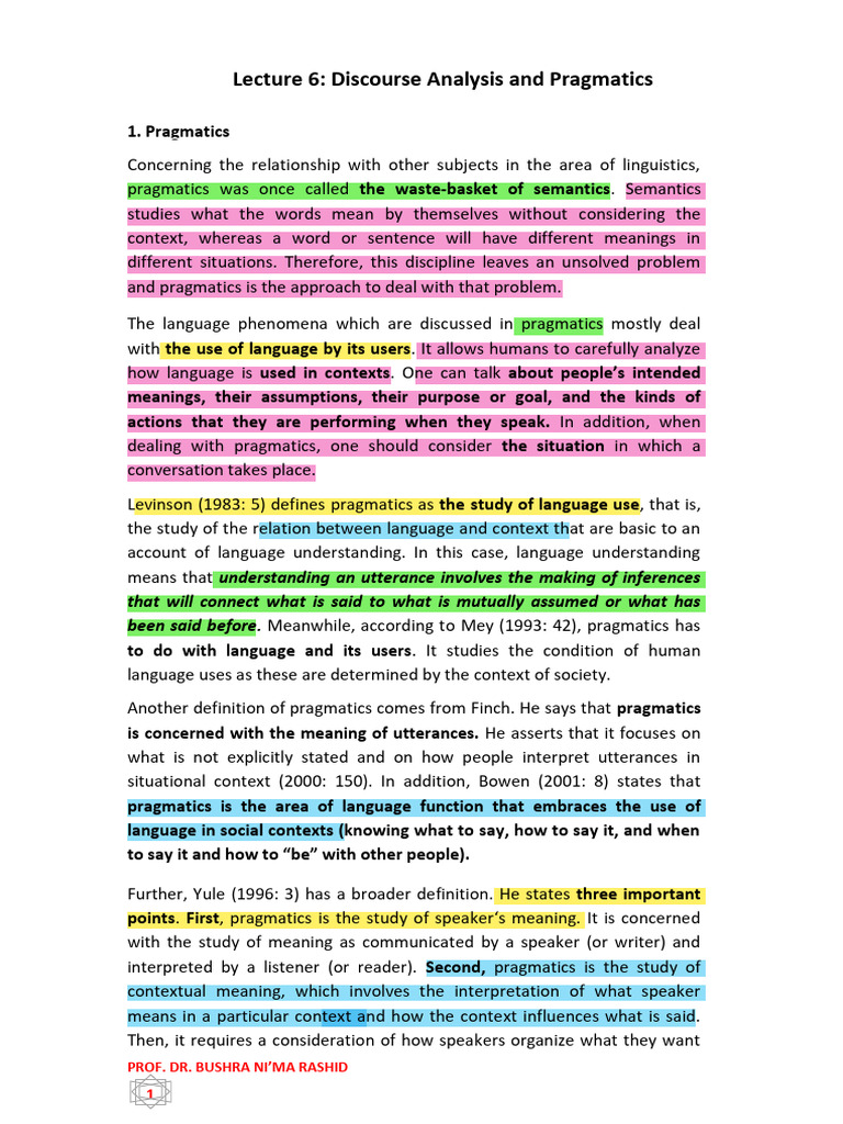 Lecture 6 Discourse Analysis and Pragmatics | PDF | Semantics ... Lecture 6 Discourse Analysis and Pragmatics | PDF | Semantics ...