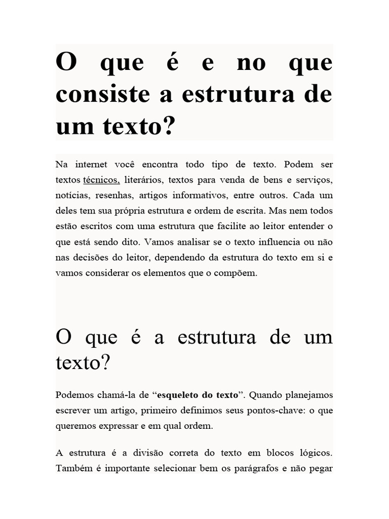 O que é e no que consiste a estrutura de um texto | PDF | Pensamento ...