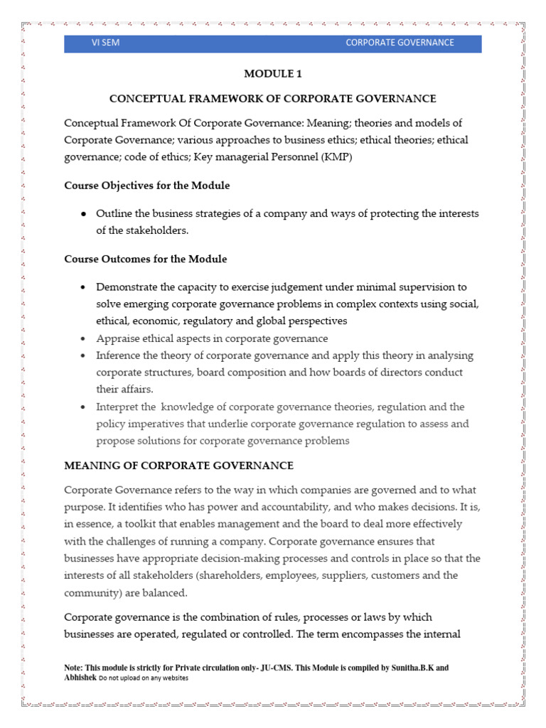Corporate Governance Framework Overview | PDF | Corporate Governance ...