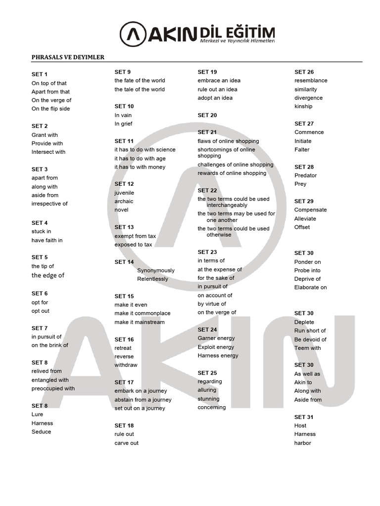 Phrasal Kaliplar Esleme 02 | PDF