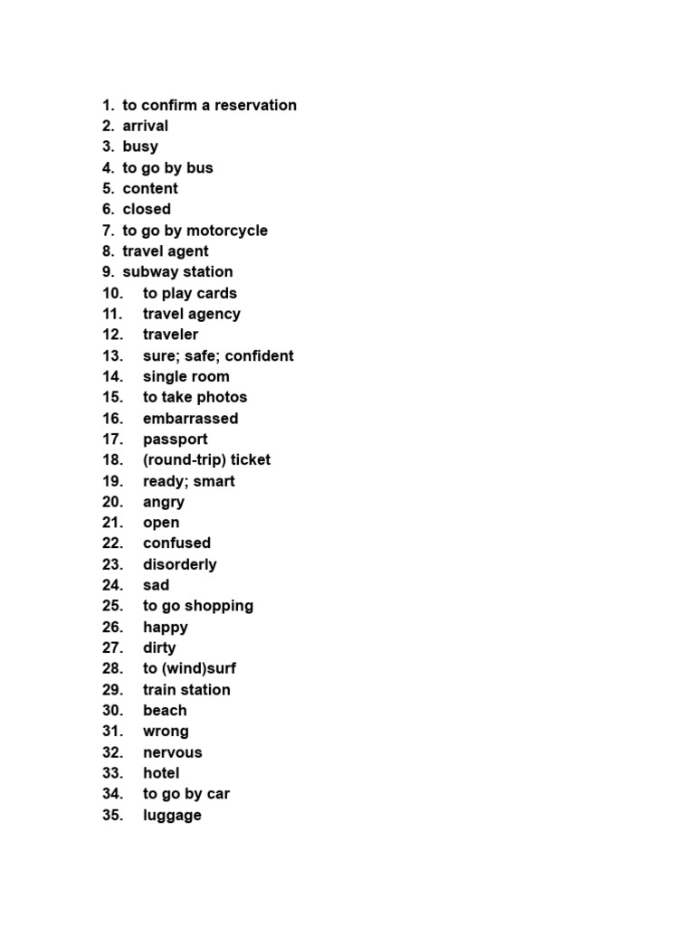 Sp1 L5 Vocab List | PDF | Travel