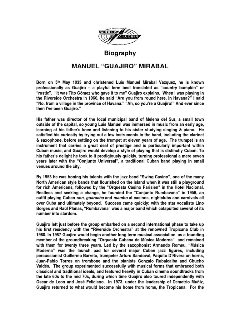 Manuel ''Guajiro'' Mirabal (Trumpet) | PDF | Latin American Music ...