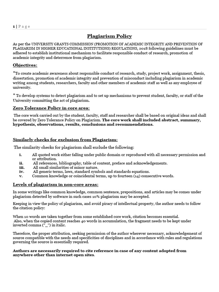 Plagiarism Policy (2020) | PDF | Thesis | Plagiarism