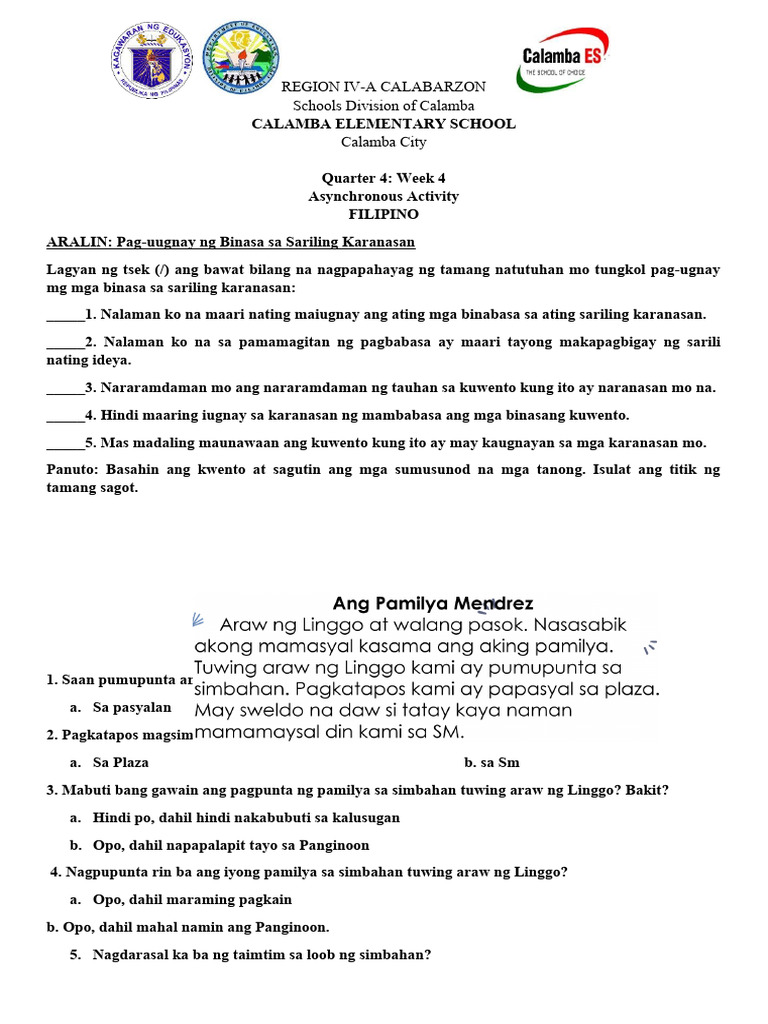 Filipino Asynchronous April25 26 | PDF